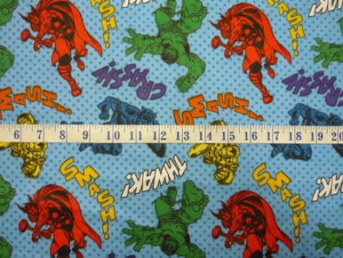 Marvel Comics FLANNEL Hulk Thor Captain America Blue Quilting Fabric 60cms