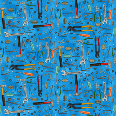 Man Cave Handyman Tools Blue 9651-17 Cotton Quilting Fabric