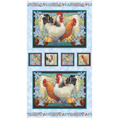 Country Roosters Rooster Hen Chicken 29024 B Cotton Quilting Fabric Panel