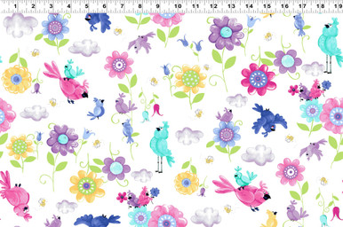 Susybee Birds Buddies Allover White SB20382-100 Cotton Quilting Fabric