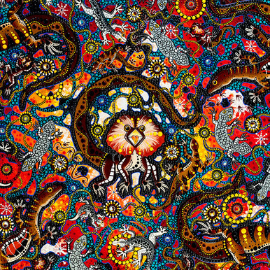 Aboriginal Art Spirit of the Bush 2 Sleepy Lizard-Milumanu Cotton Quilting Fabric 55cms