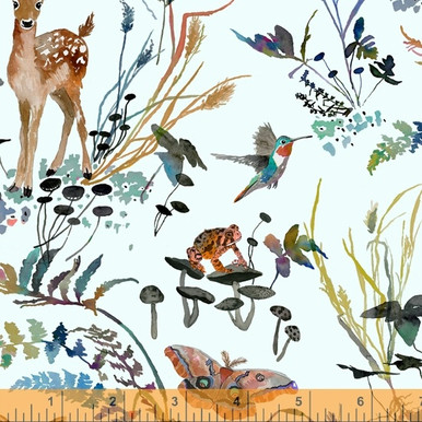 Deep Forest Fawns Frogs Birds Aqua 52990D-3 Cotton Quilting Fabric