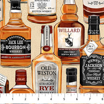The Cave Whisky Bottles Cream 24993-12 Cotton Quilting Fabric