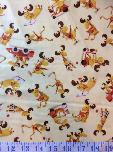 Moose on the Loose Moose Toss Tan Cotton Quilting Fabric 1/2 YARD