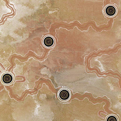 Aboriginal Art Spirit of the Bush 3 Songlines Beige 5018/37 Cotton Quilting Fabric