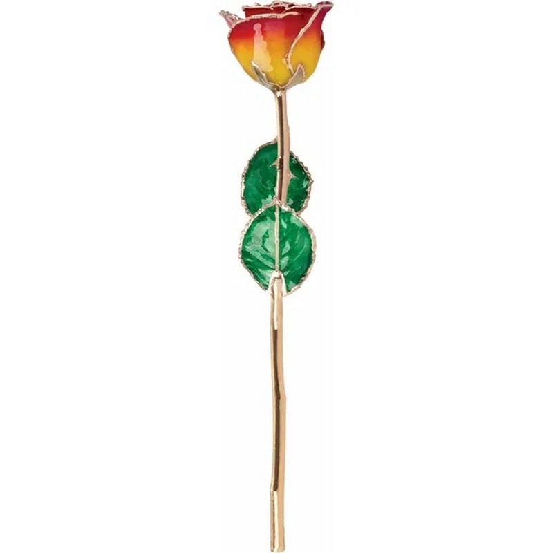 Lacquered 24K Gold Trimmed Sunset Yellow Rose - DaVinci Emporium