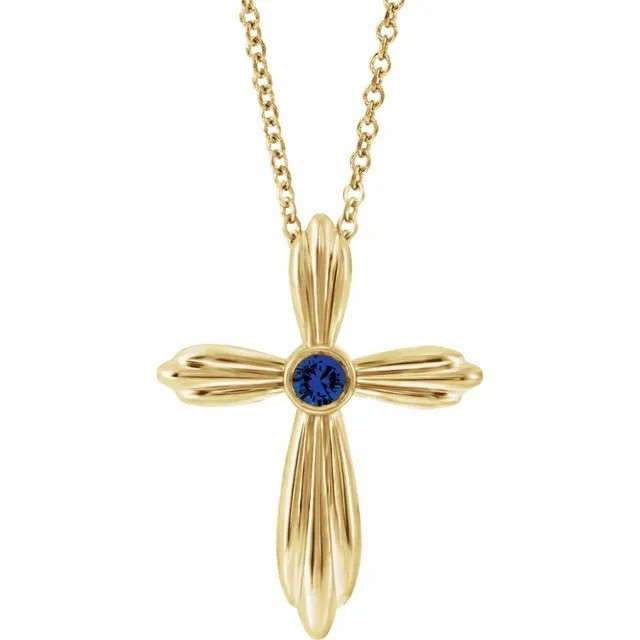 Birthstone Cross Necklace in 14k Yellow, Rose or White Gold and ...
