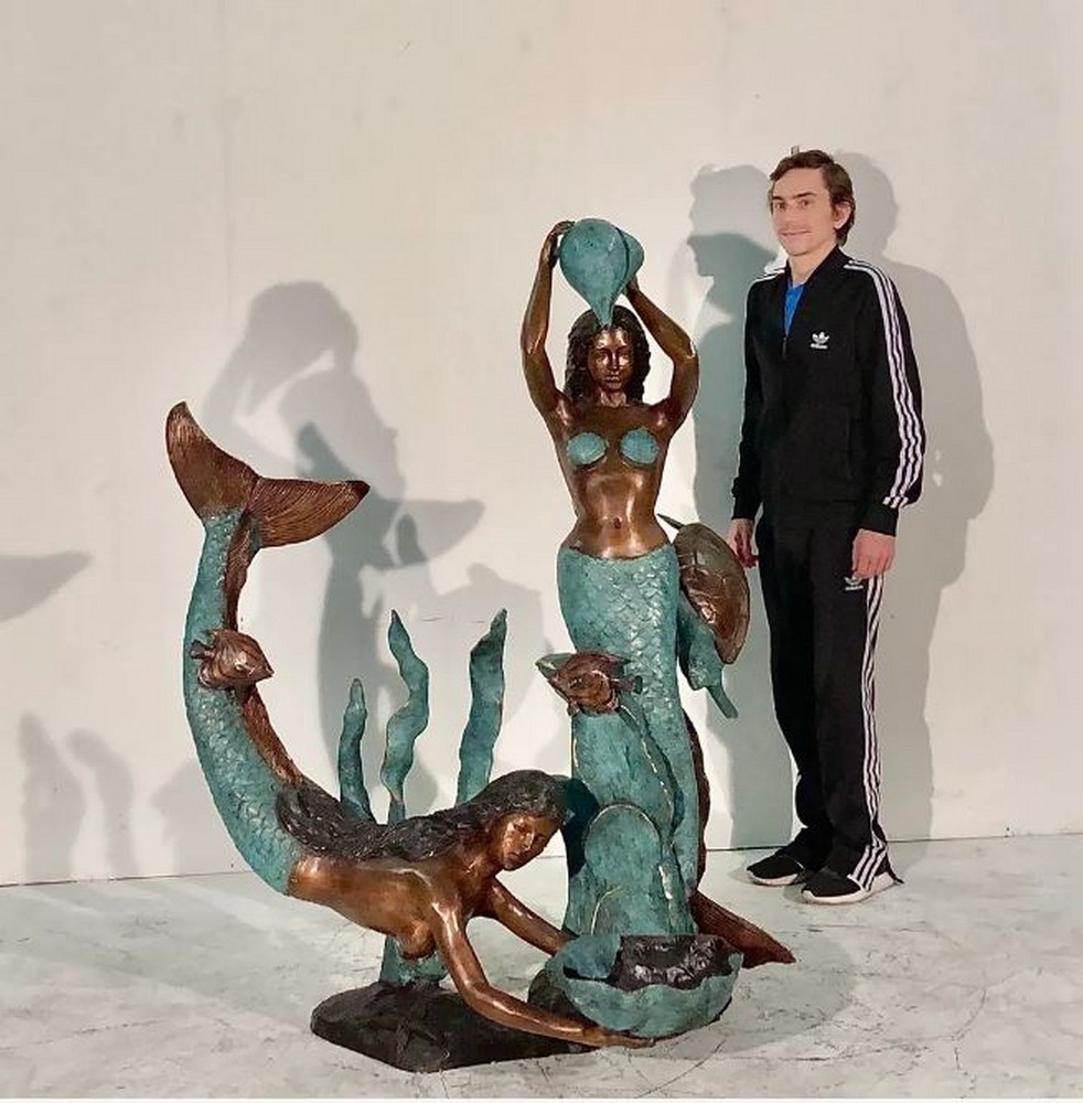 Bronze Mermaids in Sea Fountain Sculpture - DaVinci Emporium