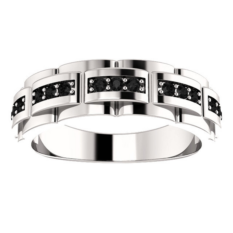 Platinum Men's Black Diamond Pattern Ring - DaVinci Emporium