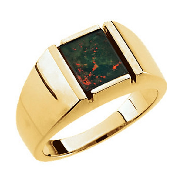14K Yellow Gold Men's Square Bloodstone Ring - DaVinci Emporium