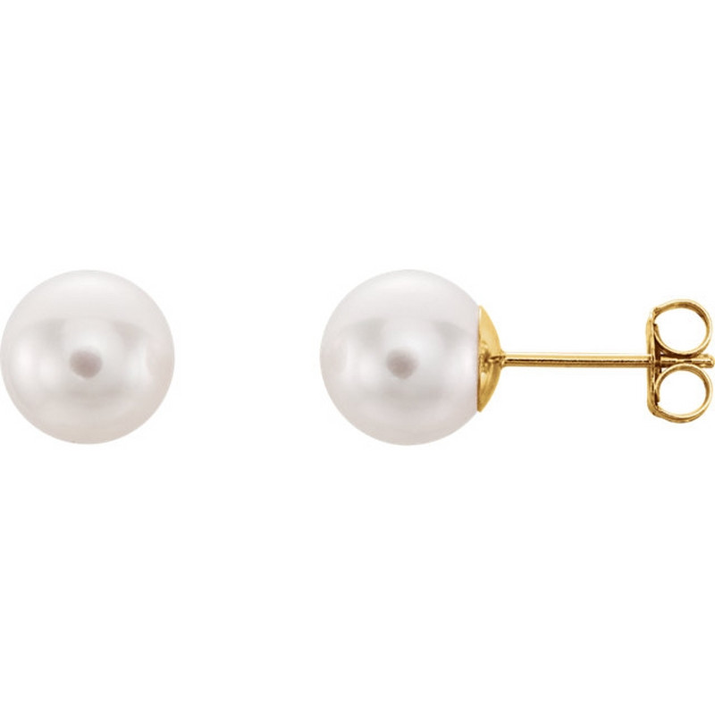 White Akoya Cultured Pearl Stud Earrings in 14k Yellow Gold - DaVinci ...
