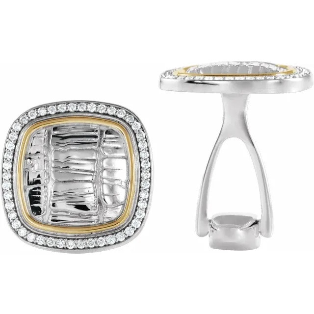 Diamond Square Alligator Print in Sterling Silver and 14k Yellow Gold ...