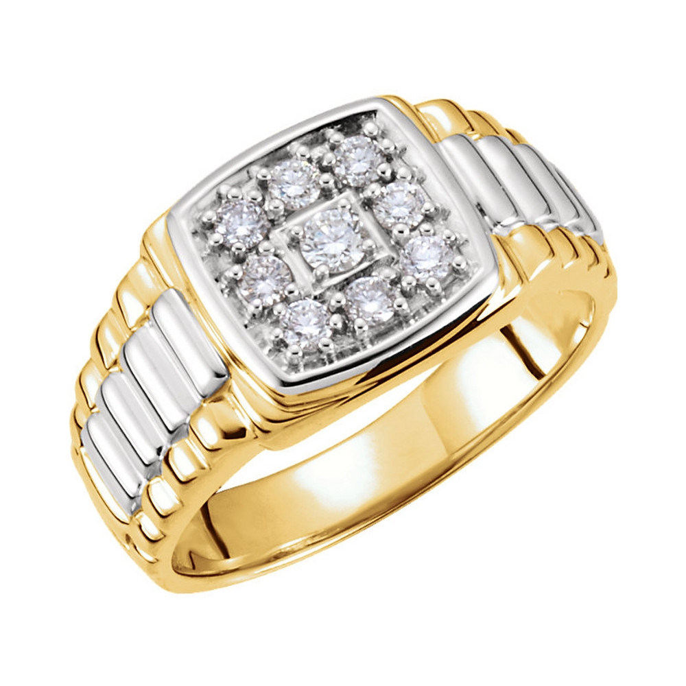 14k Two-Tone Gold Mens' Diamond Cluster Signet Ring - DaVinci Emporium