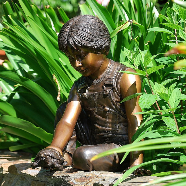 Bronze Boy with Turtle Fountain Sculpture - DaVinci Emporium