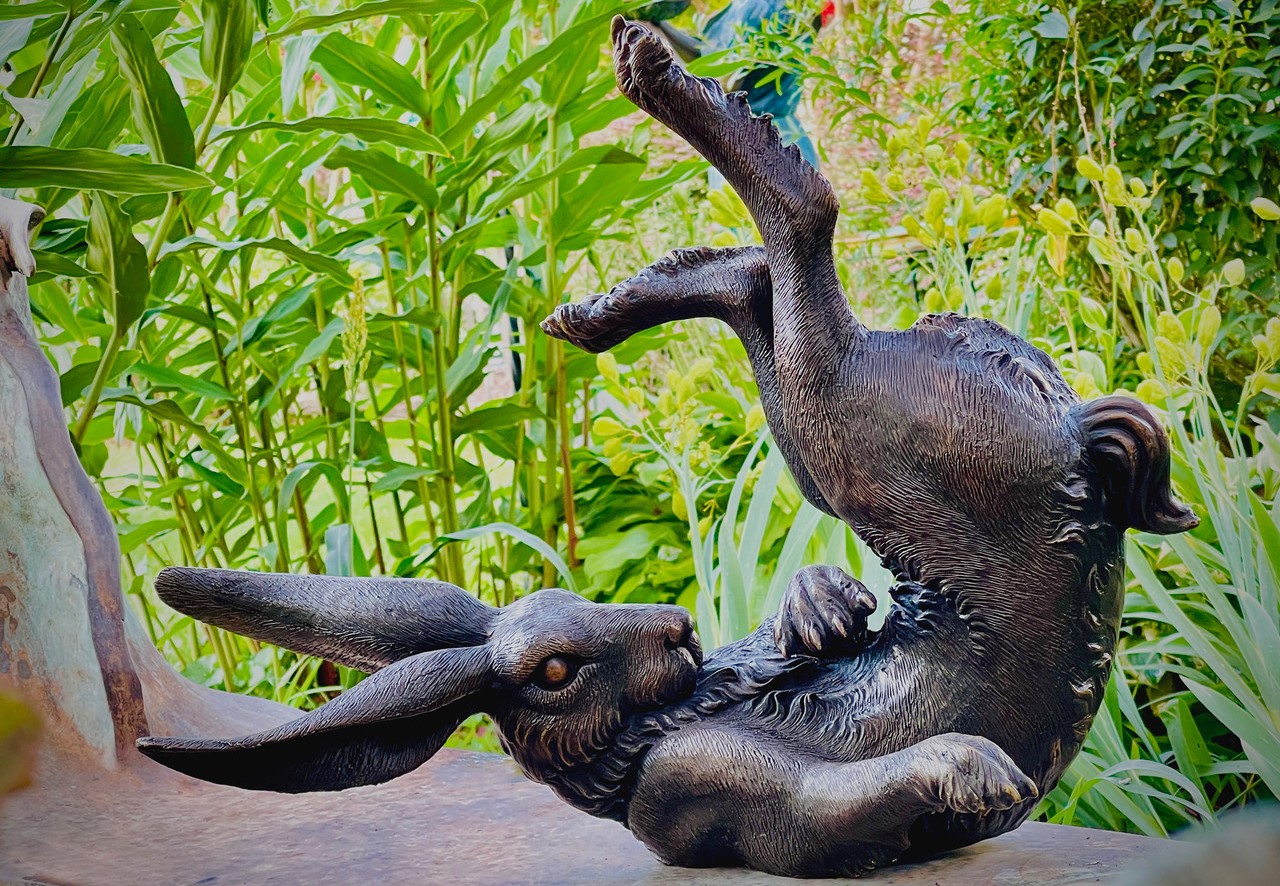 Bronze Tumbling Bunny Rabbit Tabletop Sculpture - DaVinci Emporium