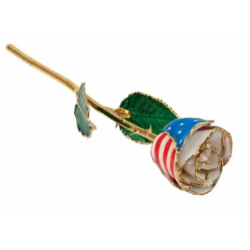 Lacquered 24k Gold Trimmed Patriotic Rose - DaVinci Emporium
