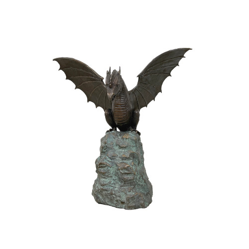 Bronze Dragon on Rock Fountain Sculpture - DaVinci Emporium