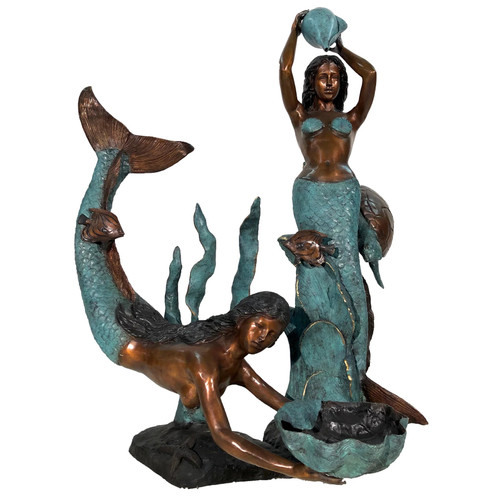 Bronze Mermaids in Sea Fountain Sculpture - DaVinci Emporium