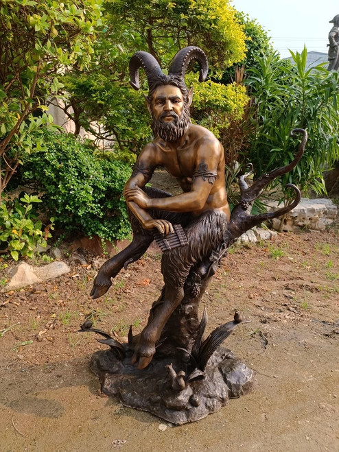 Bronze Mythological Pan Holding Panpipes Sculpture - DaVinci Emporium