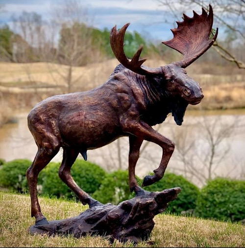 Bronze Moose on Rock Sculpture - DaVinci Emporium