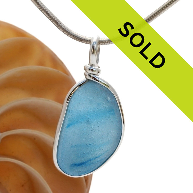 Smaller Mixed Blue English Sea Glass Sterling Original Wire Bezel ...