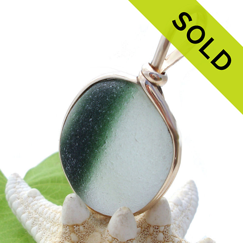Mixed Green English Sea Glass In Gold Wire Bezel©