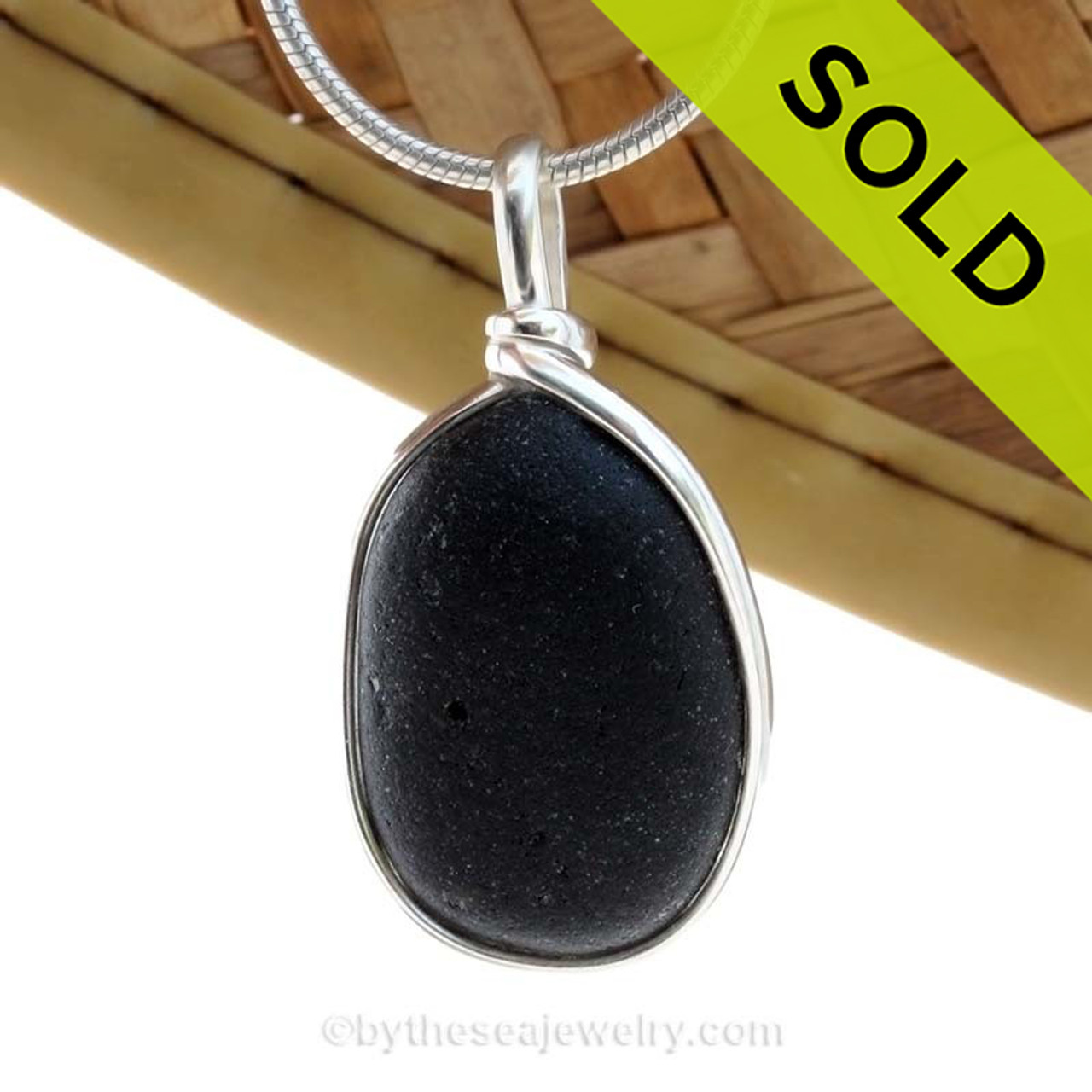 Winter White Sea Glass Pendant In Sterling Silver Original Wire Bezel