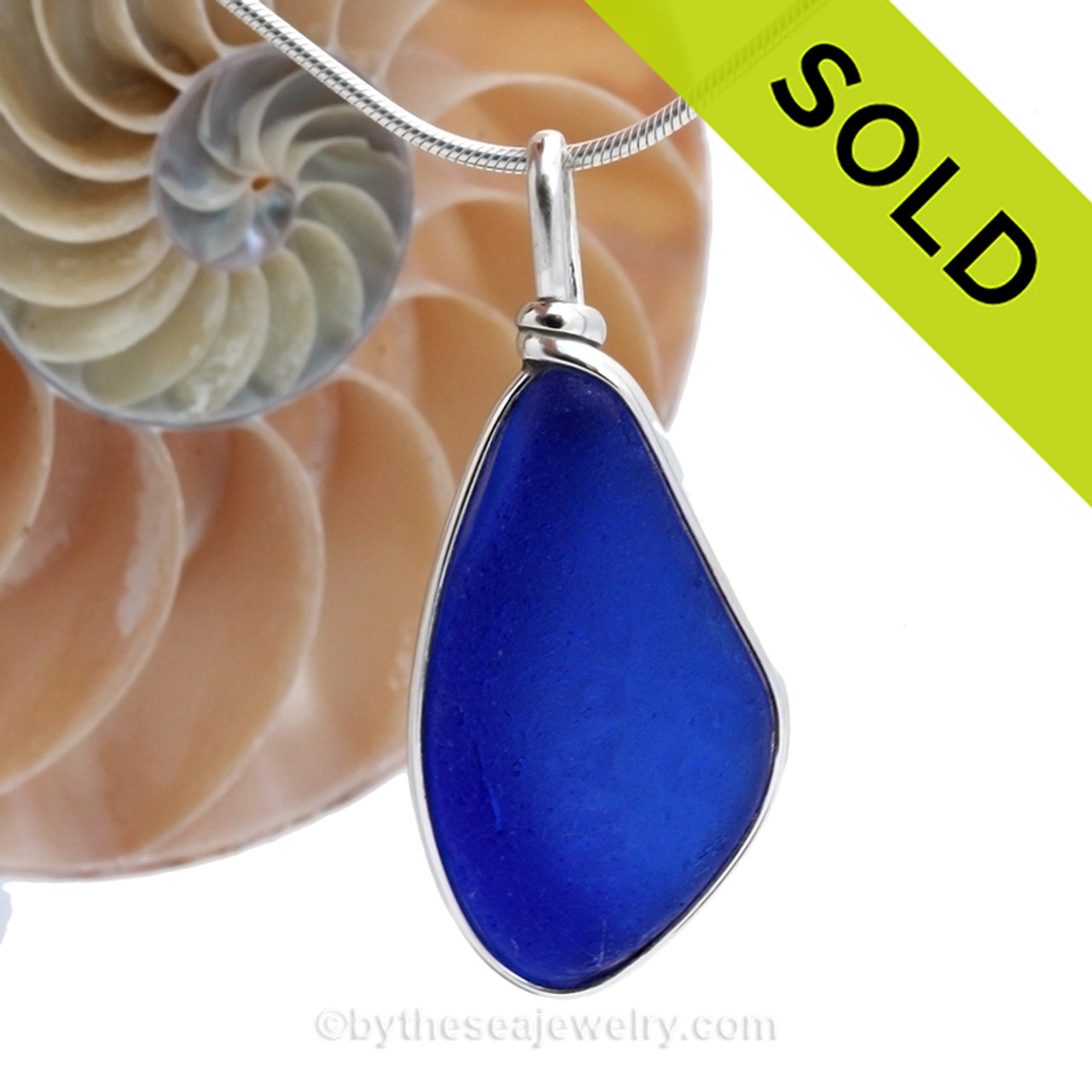 Neat Cobalt Blue Embossed Genuine Sea Glass Pendant In Ss Original