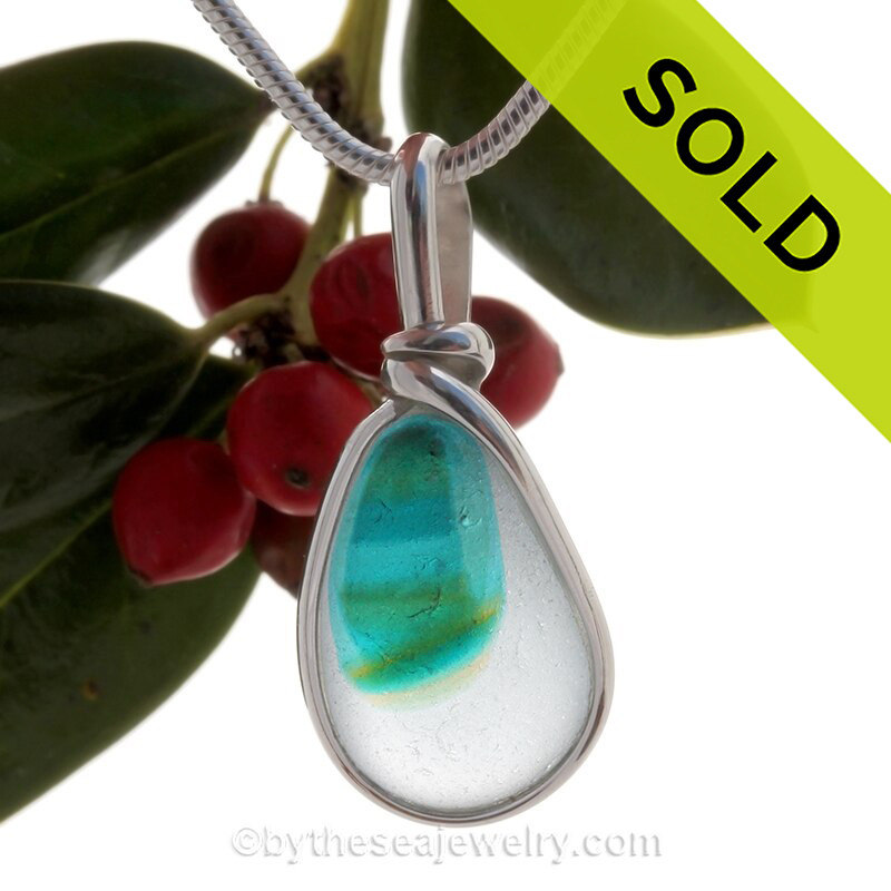 Gulfstream Tideline - Large Blue Multi Sea Glass Necklace Pendant In S ...