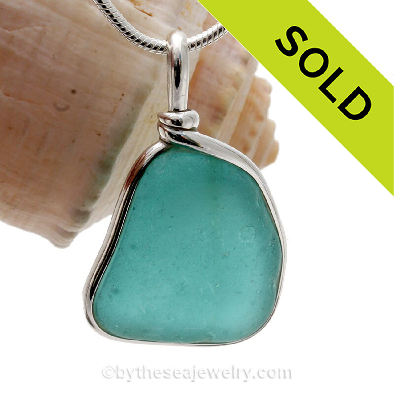 Electric Bright Blue Aqua Genuine Sea Glass Original Wire Bezel