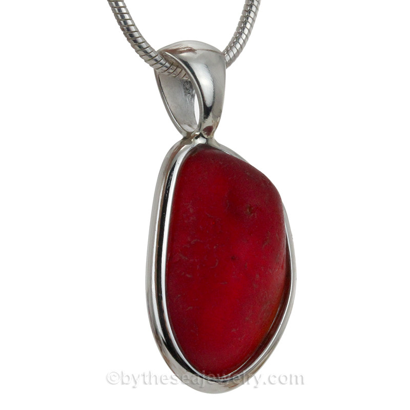 Vivid Chunky Ruby Red Sea Glass Pendant in our Deluxe Wire Bezel in ...