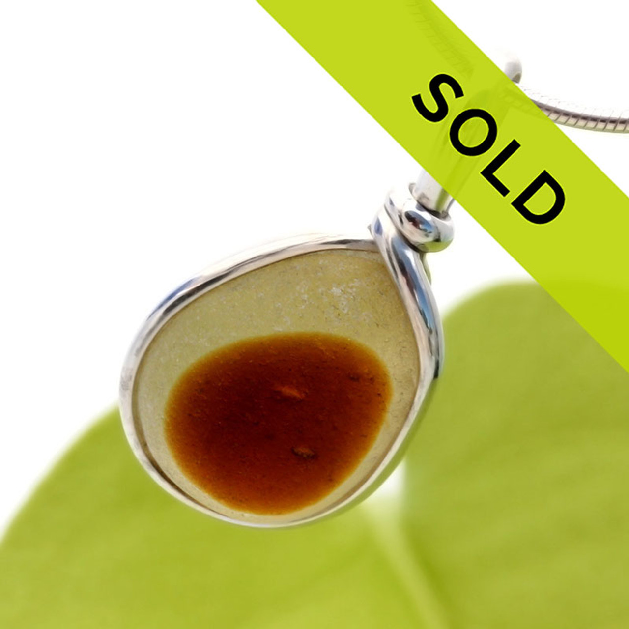 Atumnal Eye Mixed Amber English Sea Glass In Sterling Wire Bezel