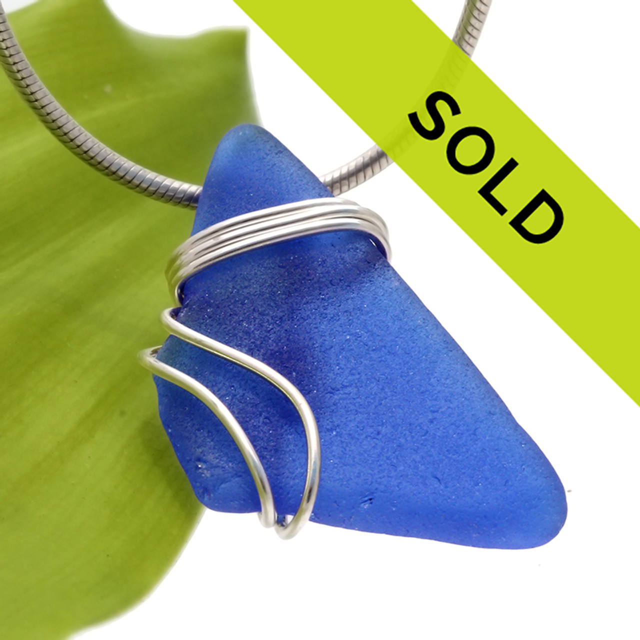 Large Cobalt Blue Sea Glass In Sterling Triple Setting Ssp1309