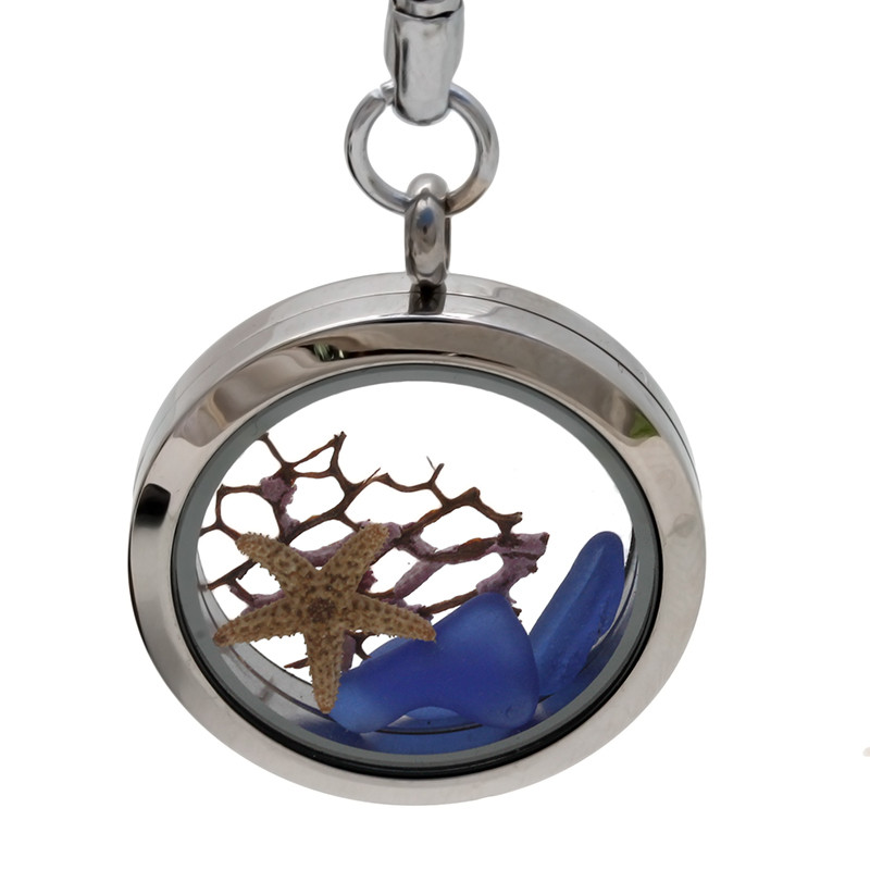 Under The Sea Keychain - Genuine Blue Sea Glass & Starfish Keychain (KEY12)