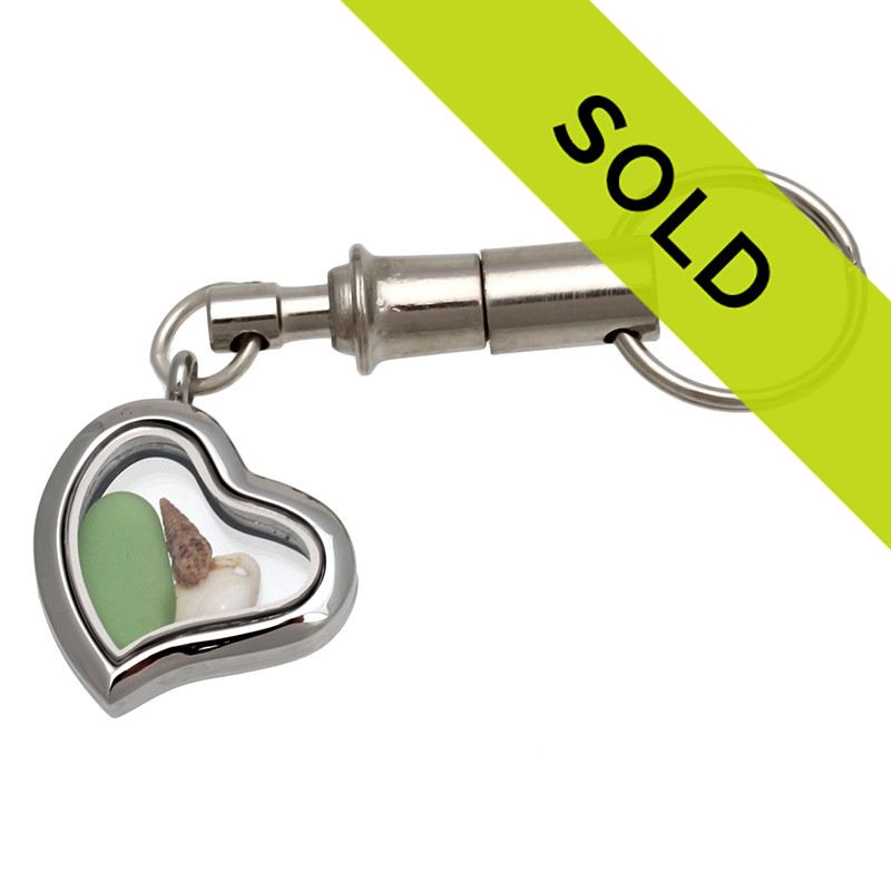 Beach Lovers - Genuine Green Sea Glass & Shells Detachable Key Chain ...