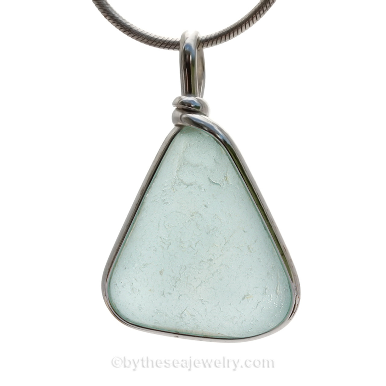 P E R F E C T Triangle Of Seafoam Genuine Sea Glass Original Wire Bezel