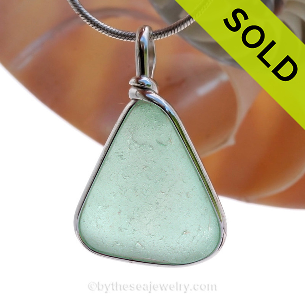 P E R F E C T Triangle Of Seafoam Genuine Sea Glass Original Wire Bezel