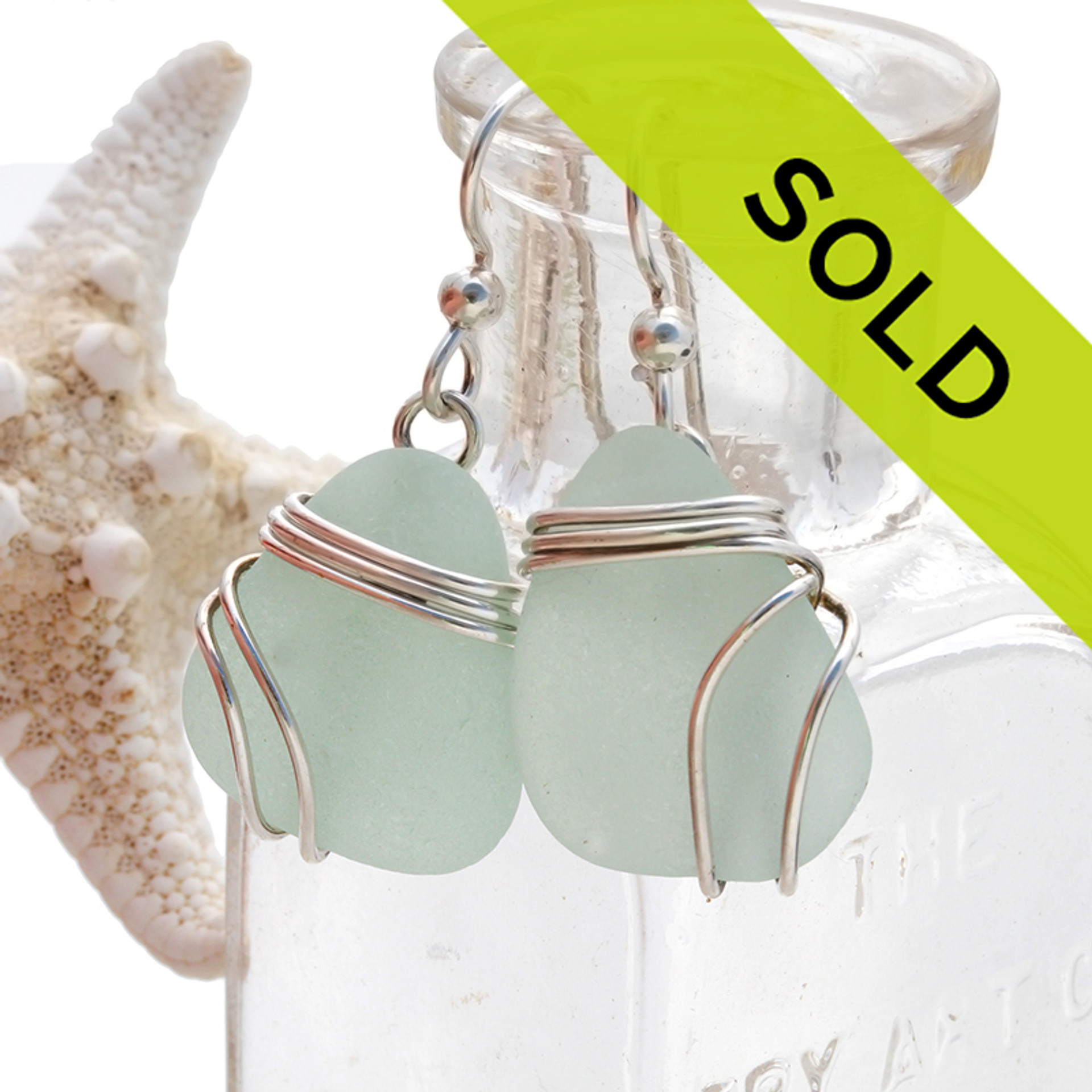 Aqua Genuine Sea Glass In Sterling Triple Earring Setting Sse1390