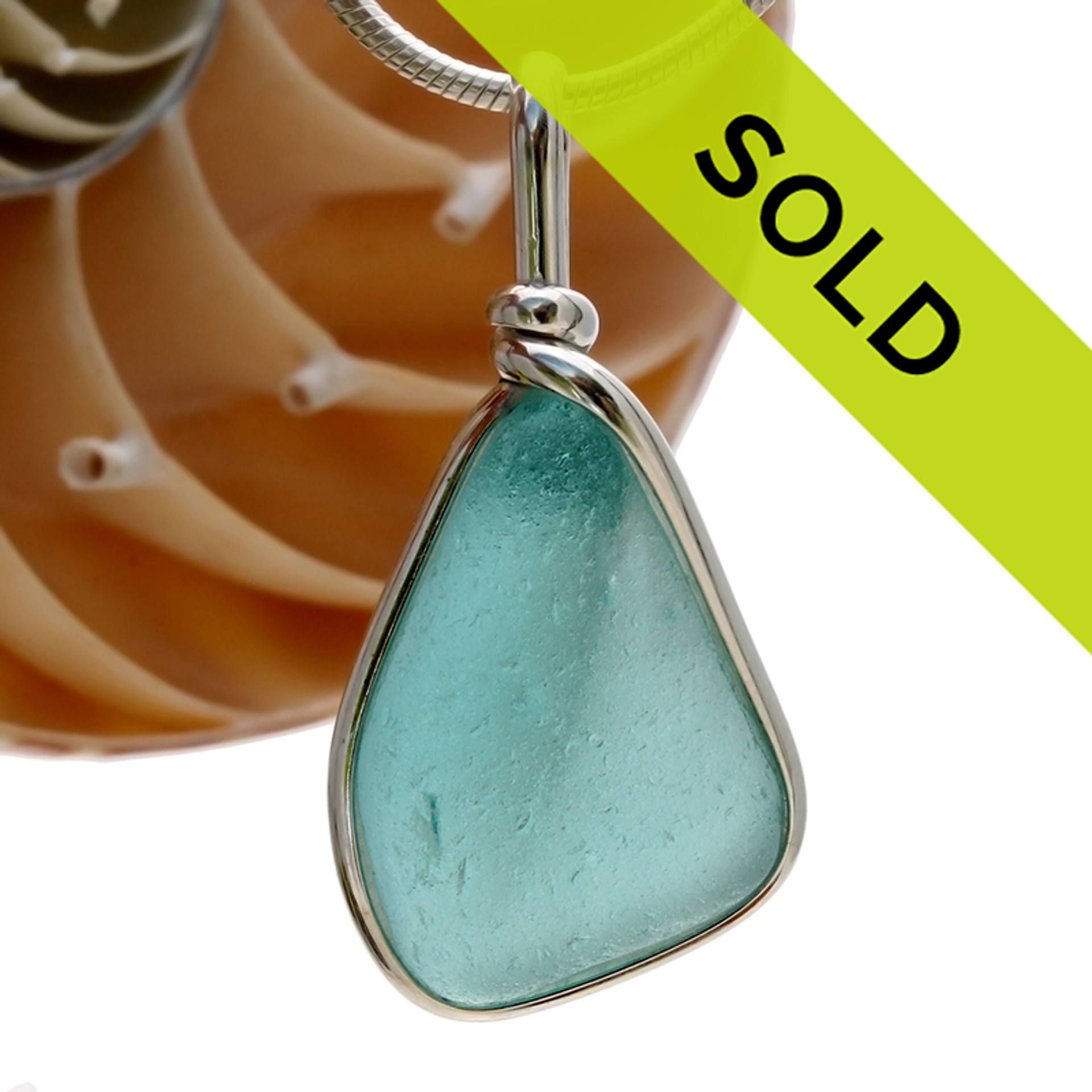 Large And Vivid Aqua Blue Genuine Sea Glass Original Wire Bezel© Pendant