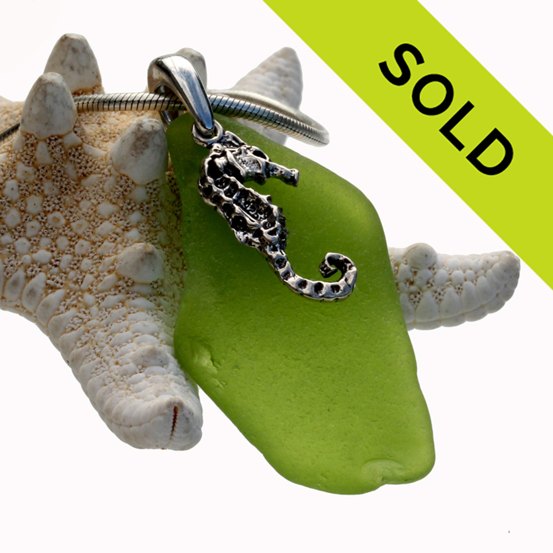 Large Genuine White Sea Glass Pendant In Sterling Waves Setting Ssp1300