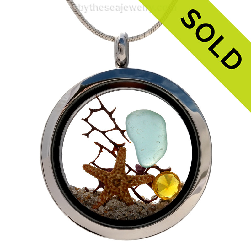November Beach Baby- Amber Genuine Sea Glass Locket With Citrine Beads ...