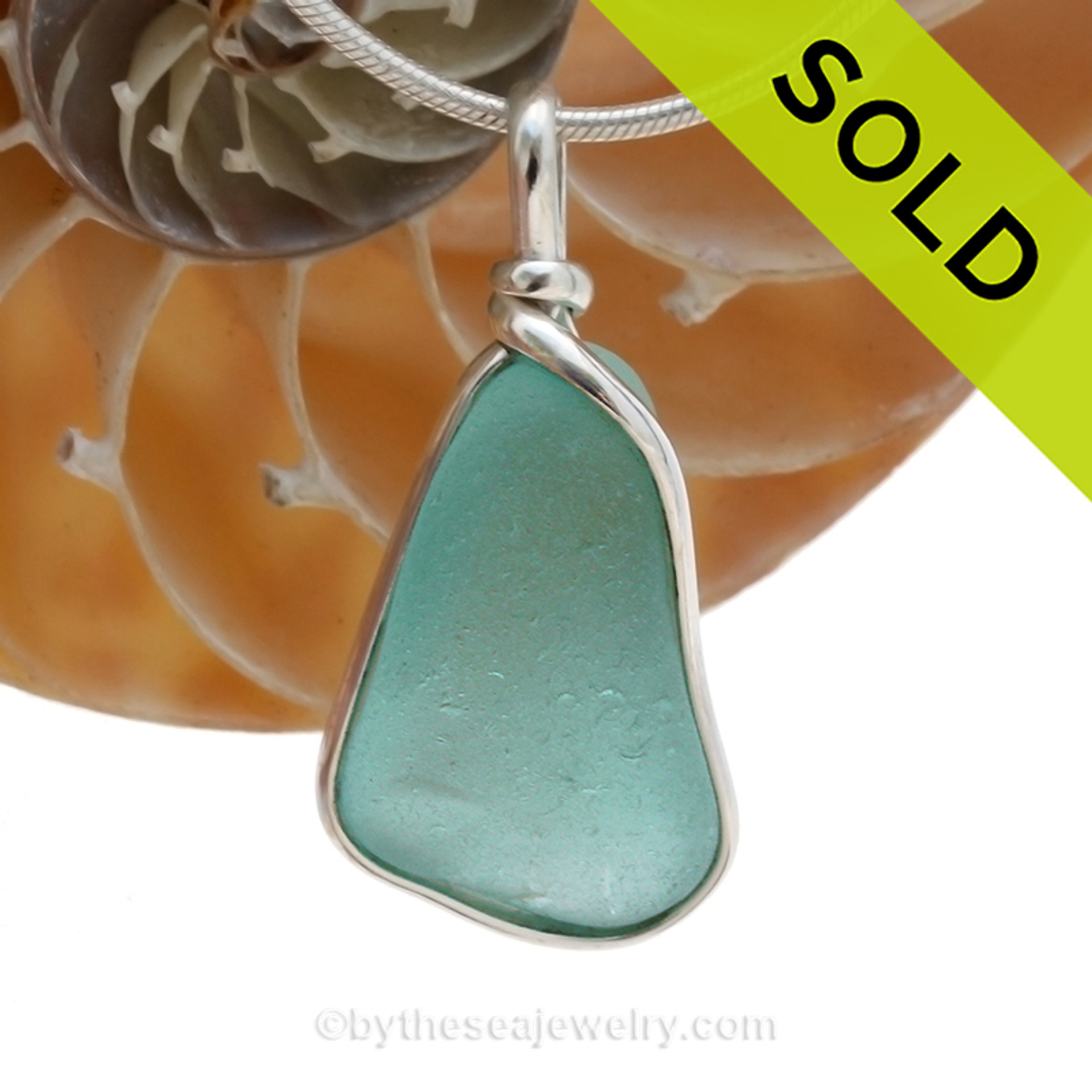 Hint Of Pale Aqua Blue Genuine Sea Glass Pendant In Our Original Wire