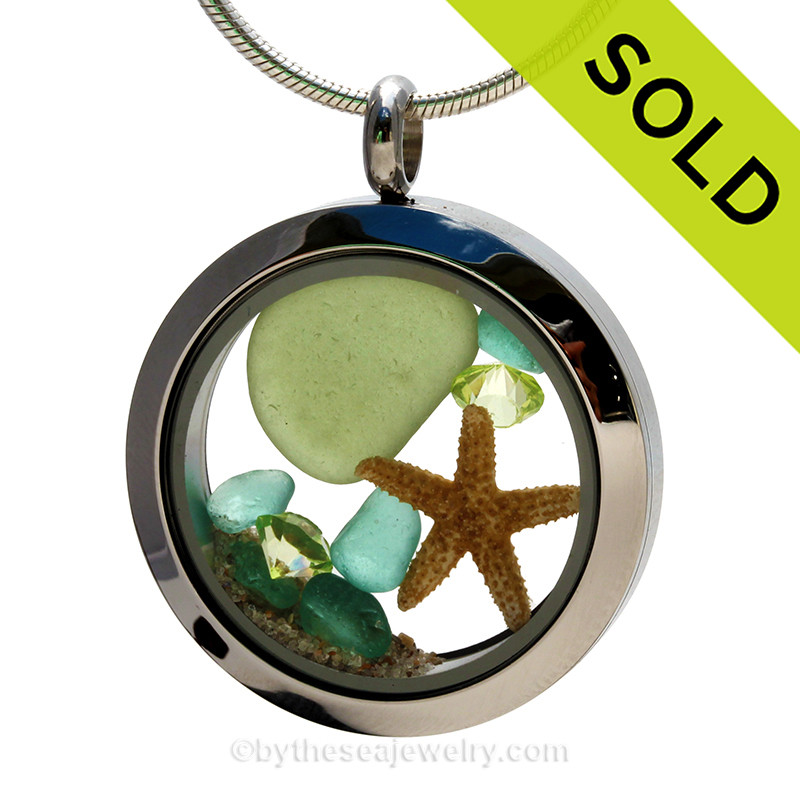 August Seaz - Genuine Sea Glass Locket With a Genuine Peridot Gem ...