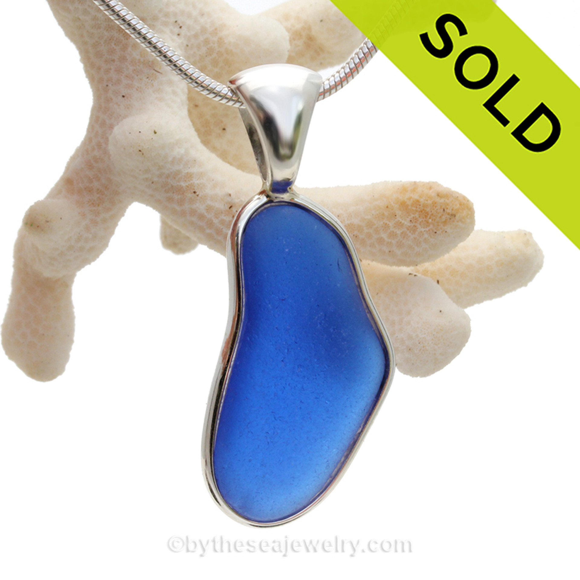 Cobalt Blue Genuine Sea Glass Bottle Bottom In Deluxe Wire Bezel
