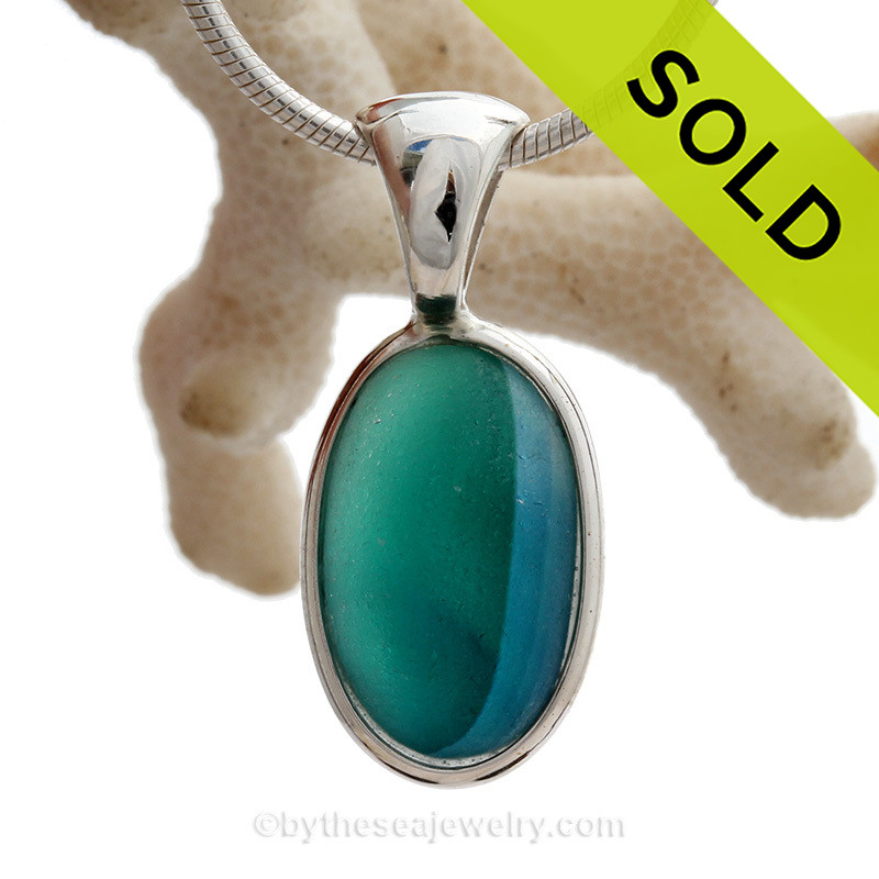Ultra Rare Stripped Teal Blue Multi Seaham Sea Glass In Sterling Silver ...