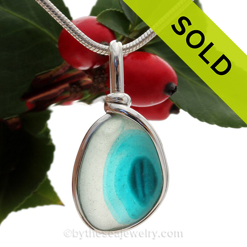 Petite Aqua Echo Multi Sea Glass Necklace Pendant In S/S Original Wire ...