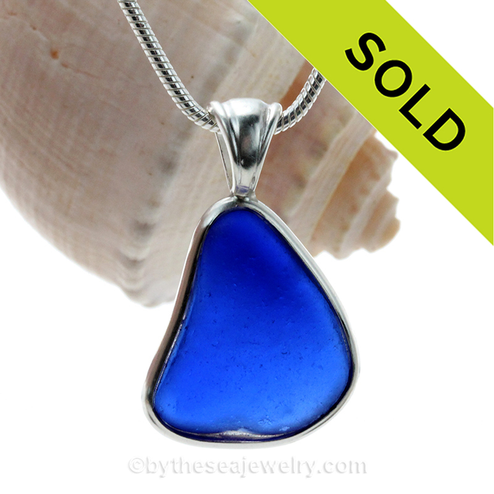 Huge Squarish Cobalt Blue Sea Glass Bottle Bottom In Sterling Silver