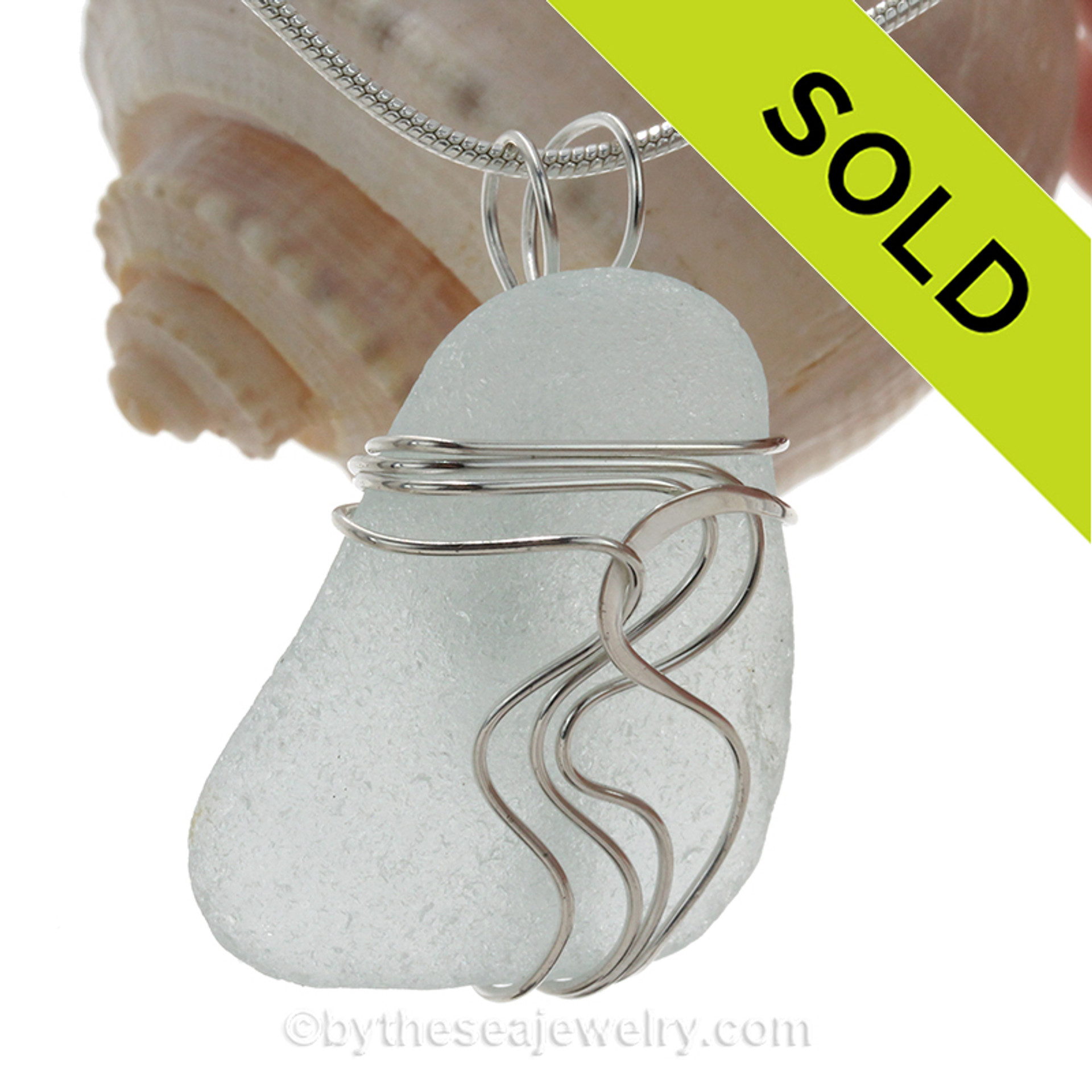 Palest Aqua Genuine Sea Glass Sterling Waves© Signature Sterling