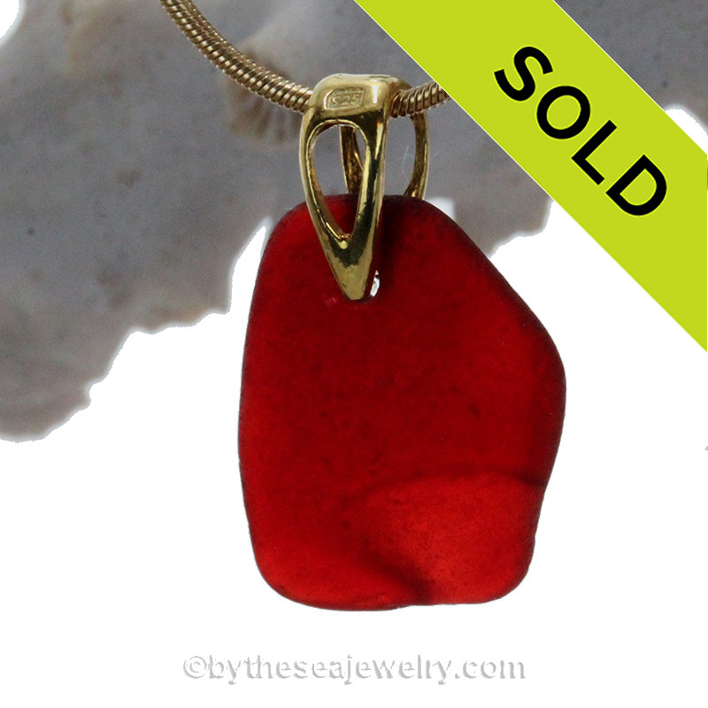Genuine Royal Ruby Sea Glass Necklace on 24K Vermeil Bail with Chain ...