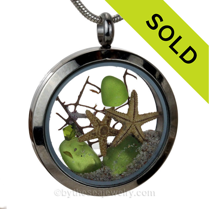 August By The Sea - Genuine Sea Glass Locket With Starfish & August ...